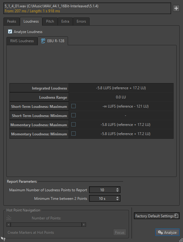 Loudness Tab (Global Analysis)