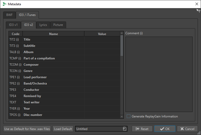 Metadata Dialog
