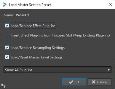 Load Master Section Preset Dialog