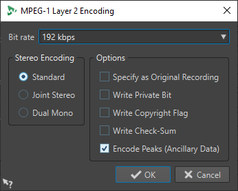 Boîte de dialogue Encodage MPEG-1 Layer 2