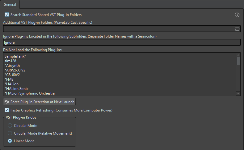 Scheda Plug-in (Preferenze)