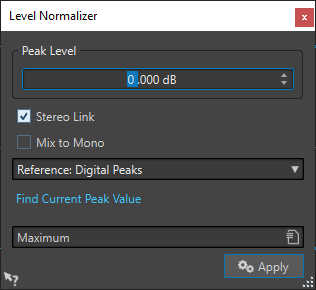 Finestra di dialogo Normalizzatore del livello
